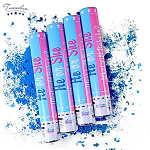 Tamodan Gender Reveal Confetti Cannon Blue，Set of 4 Gender Reveal Powder Cannon – Gender Reveal Confetti Powder Cannon Blue only Ideal for Pregnancy Announcement(4 Blue)