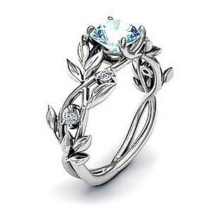 Rubyyouhe8 Women Creative Leaves Design Alloy Hollow Out Rhinestone Ring Charm JewelryRomantic Gift for Her Women Girls on Valentine's Day, Mother's Day, Birthdays -Sea Blue US 10