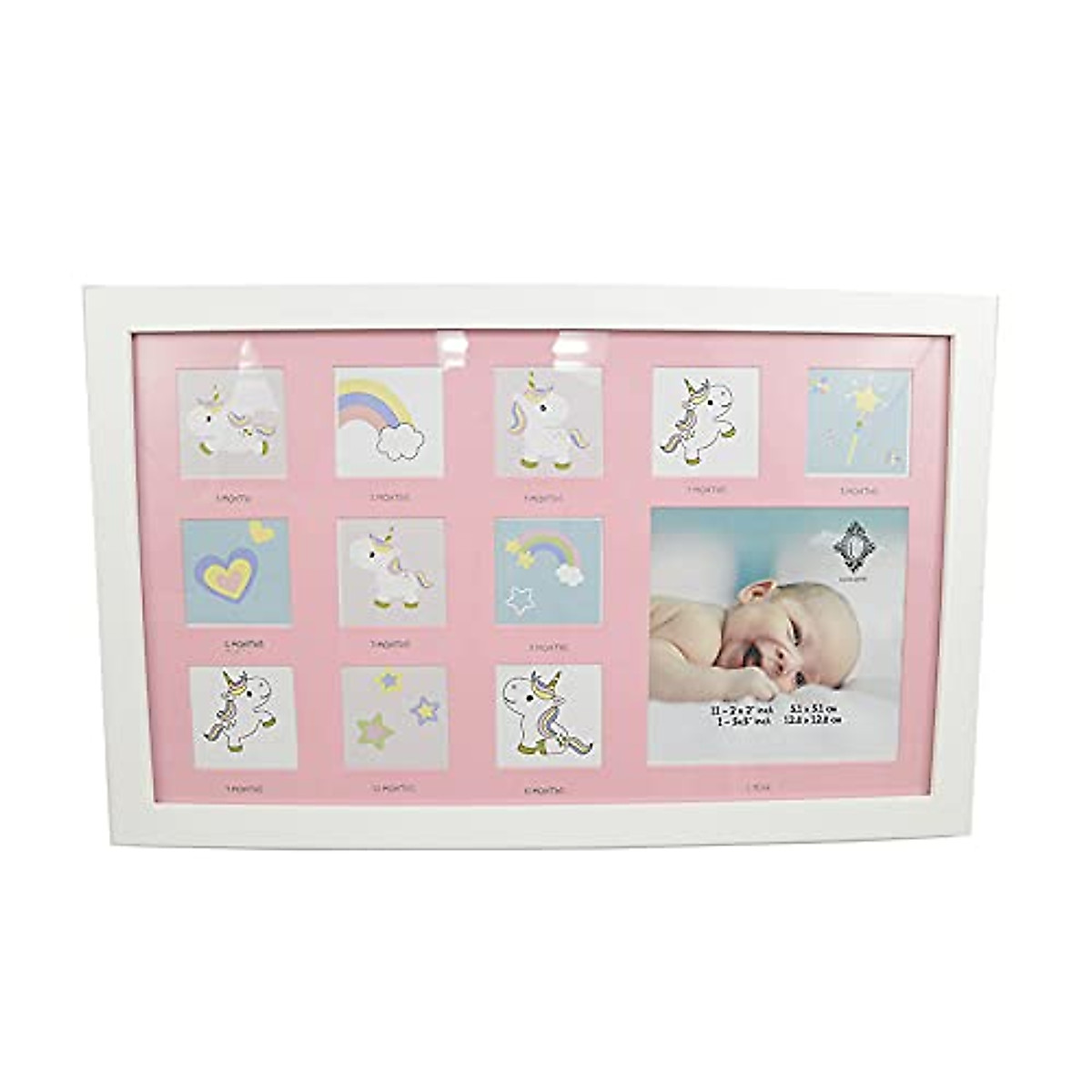 Concepts "My First Year 17x11 Wood Frame Wall Hang with and 12 Openings Pink or Blue (Pink)