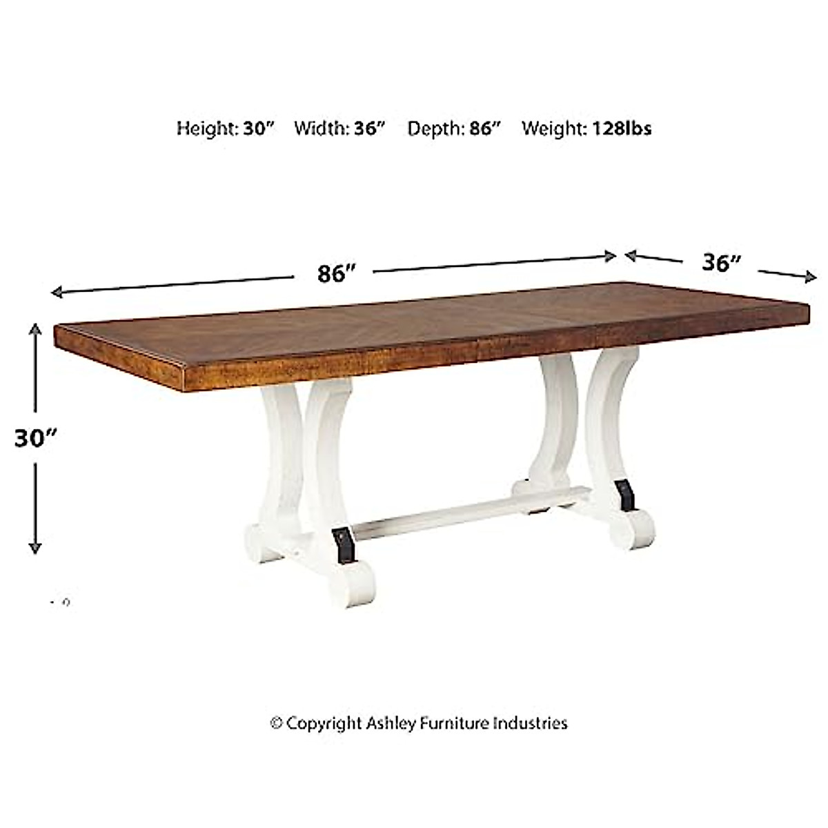 Signature Design by Ashley Valebeck Farmhouse Rectangular Extension Dining Table, Fits up to 8, White & Brown