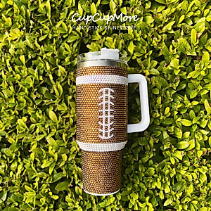 Cupcupmore 40oz America Football Bling Rhinestone Stainless Steel Sippy Tumbler Glitter Vacuum Insulated Water Bottle with Straw & Lid &Handle,Thermos for Hot & Cold Drinks,Car Cup Holder,Coffee
