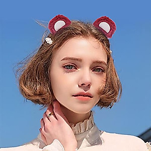 Hofar Face Wash Headband Hairband with Bear Ears and Hair Clips Coral Fleece Cartoon Cute Creative Hair Accessories