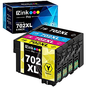 E-Z Ink Pro 702 XL T702XL Ink Cartridge Replacement for Epson 702XL 702 T702 to use with Workforce Pro WF-3720 WF-3730 WF-3733 Printer (1 Large Black, 1 Cyan, 1 Magenta, 1 Yellow, 4 Pack)