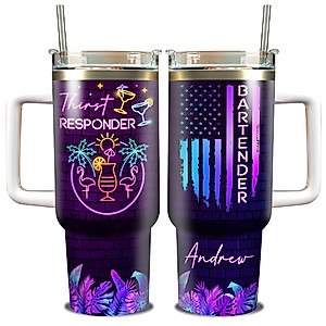 WAZONE Personalized Bartender Insulated Coffee Tumbler with Handle 40oz Gifts Birthday For Bartenders Her Women Barman Stainless Steel Tropical Amerian Flag Mixologist Travel Mug