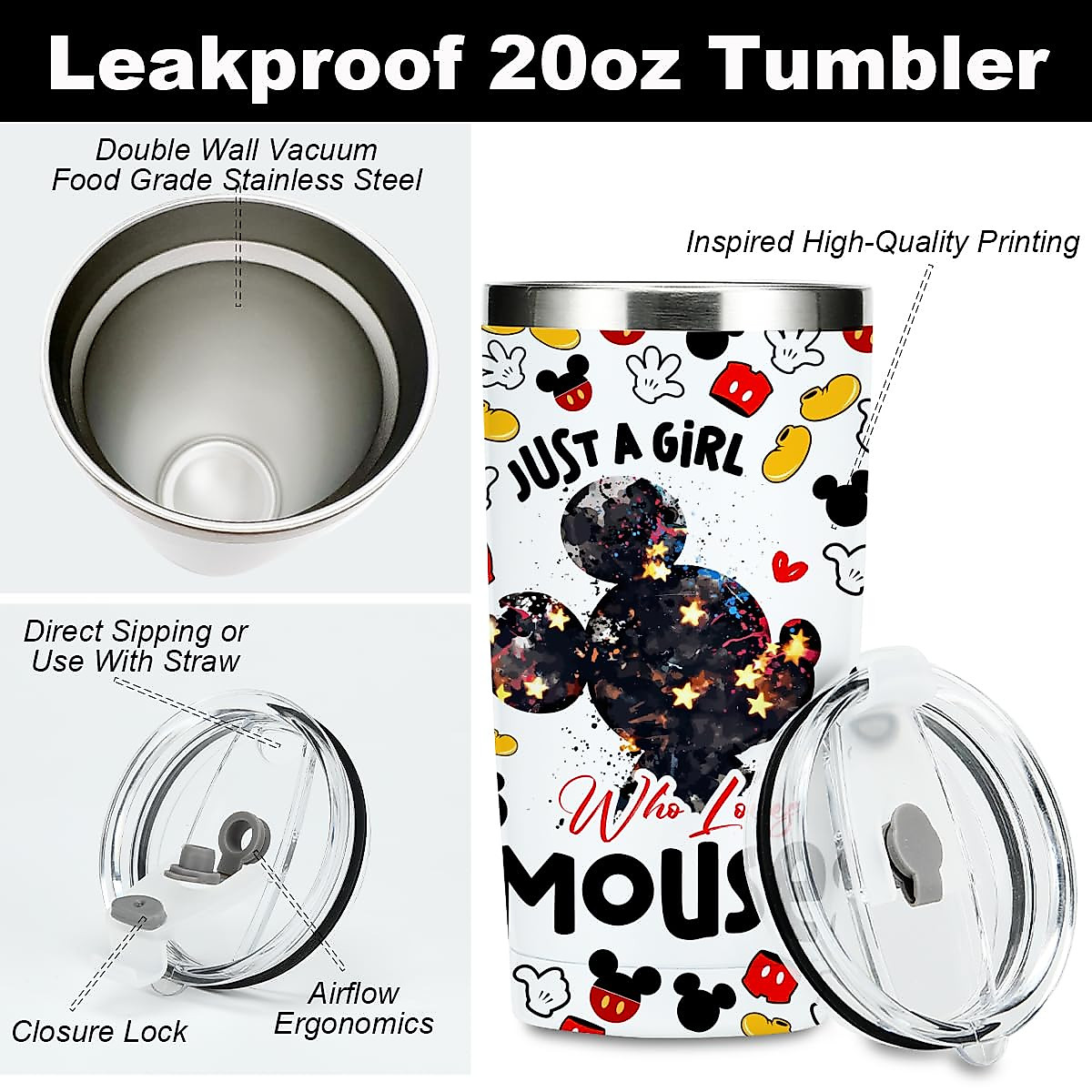 Inspired Cartoon Mouse Tumbler - Magic Mouse Lovers Coffee Mug, Animal Themed Gifts for Women, Girls, Niece - Friendship Birthday Christmas 20 oz Stainless Steel Travel Thermos Insulated Cup