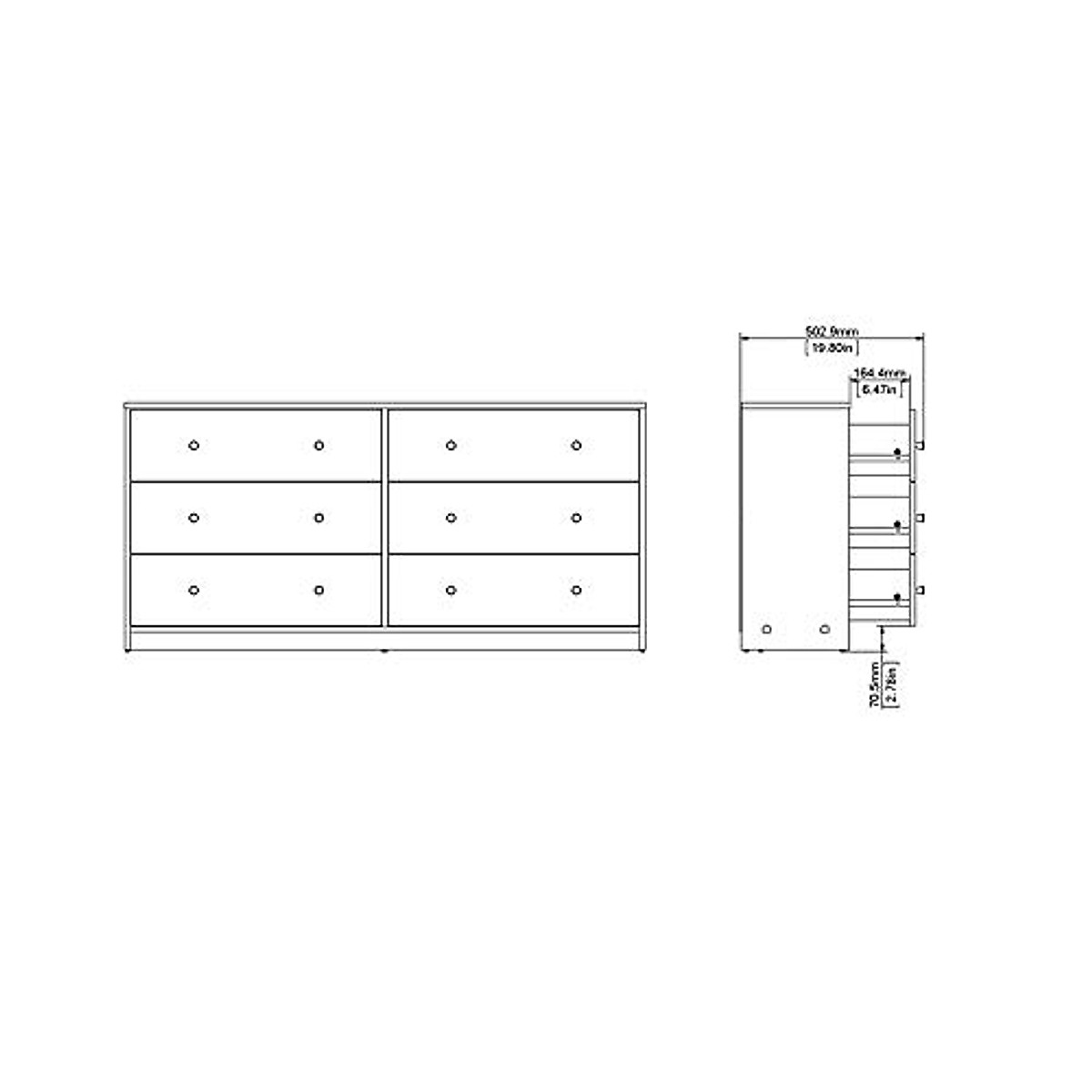 Tvilum Portland Contemporary 6 Drawer Double Dresser in Jackson Hickory
