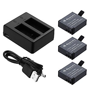 Powerextra SJ4000 3 x1400mAh Action Camera Battery and USB Dual Charger Compatible with SJ4000 SJ5000 SJ6000 SJ7000 SJ8000 of SJCAM Sport Cameras and More