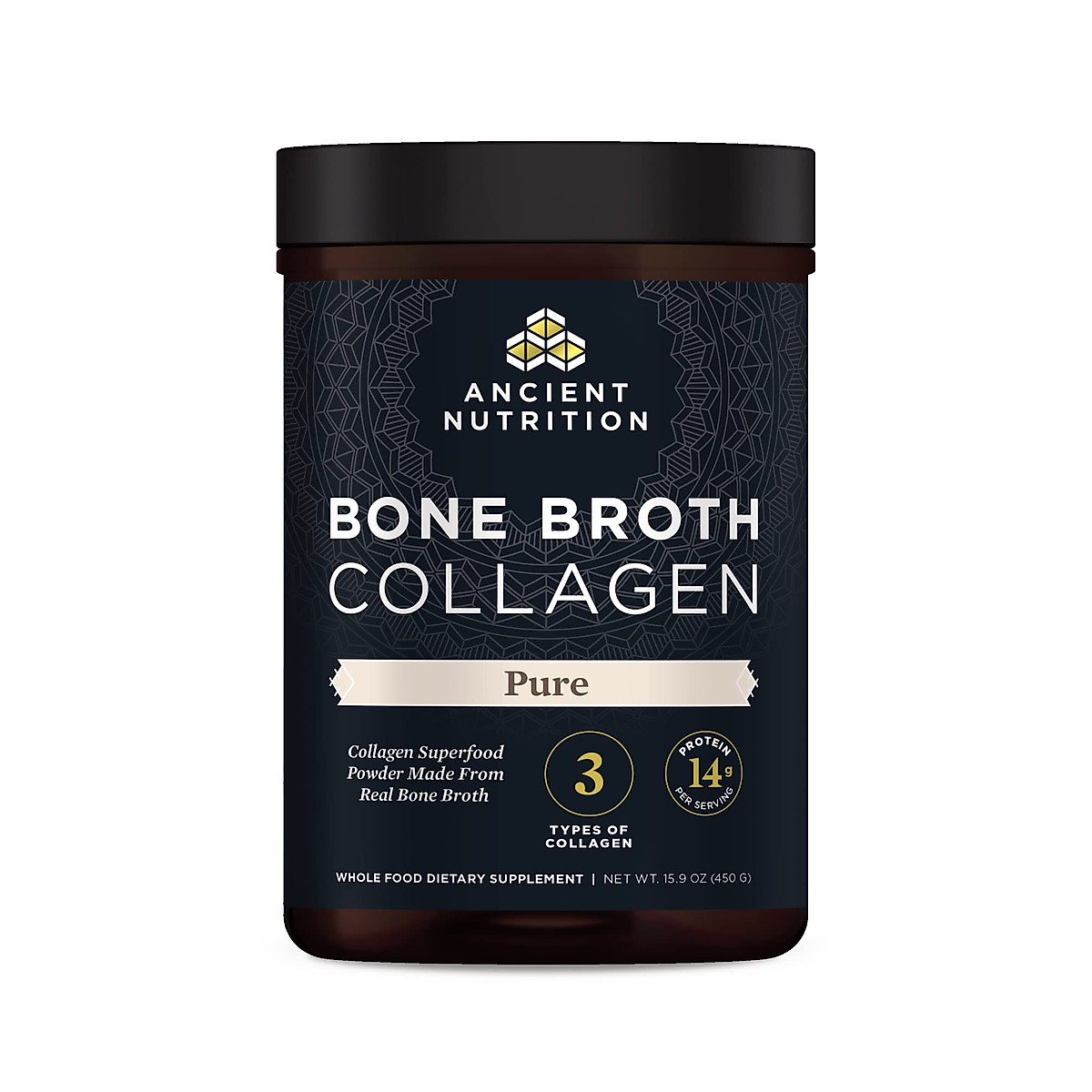 Ancient Nutrition Collagen Powder, Bone Broth Collagen, Pure, Hydrolyzed Multi Collagen Peptides, Supports Skin and Nails, Joint Supplement, 30 Servings, 15.9oz