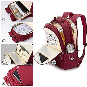 KINGSLONG 15.6 inch Laptop Backpack for Men Women Red,Buttons Decor Water Resistant Computer Notebook Bag Daypack Suitable for Travel College Work Gifts