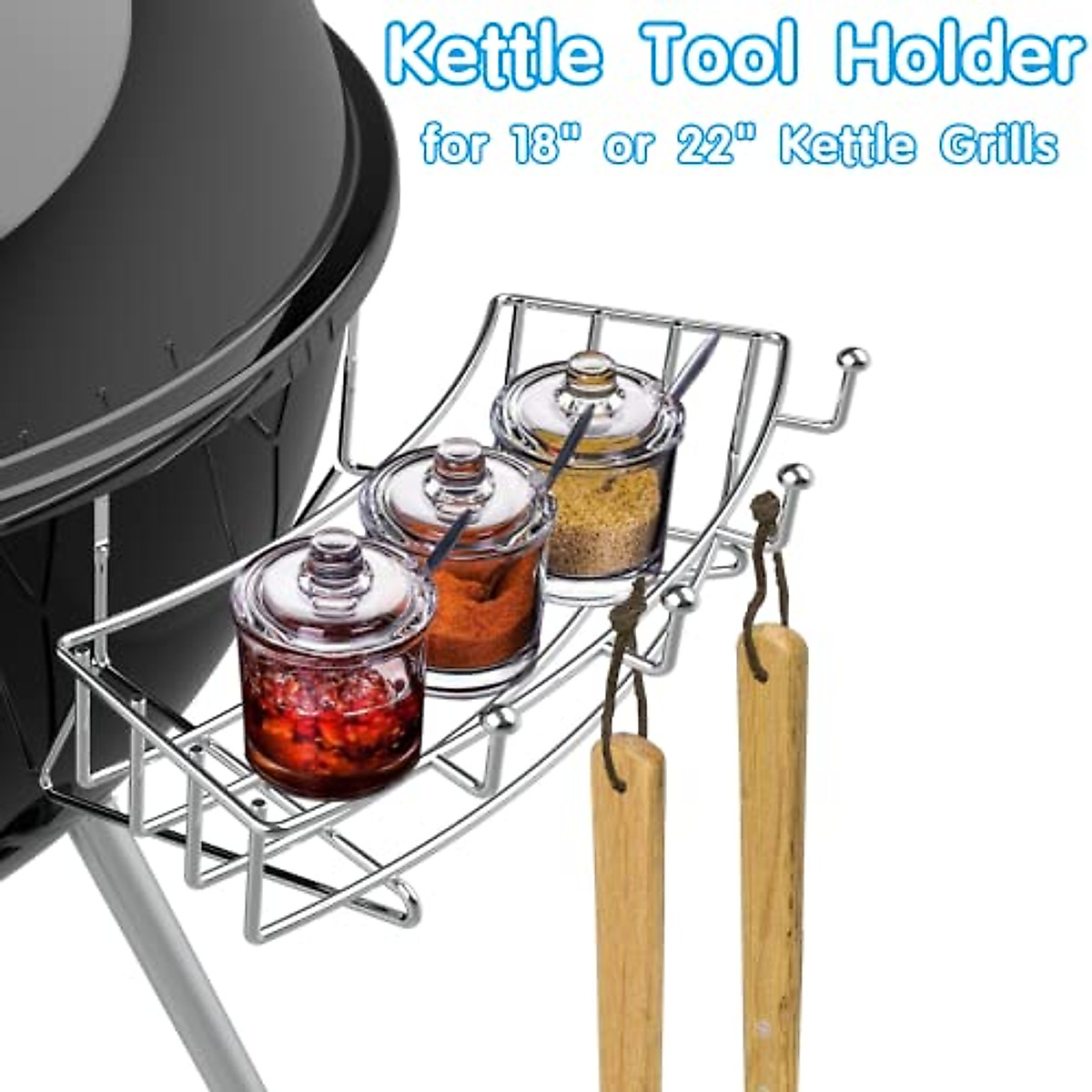 Kettle Grill Rotisserie Kit for 22-Inch Kettle Charcoal Grills as Weber/Napoleon/Kingsford, Black Powder Coated Steel Universal Kettle Grill Accessory w/Rotisserie Ring, Tool Holder, Meat Forks