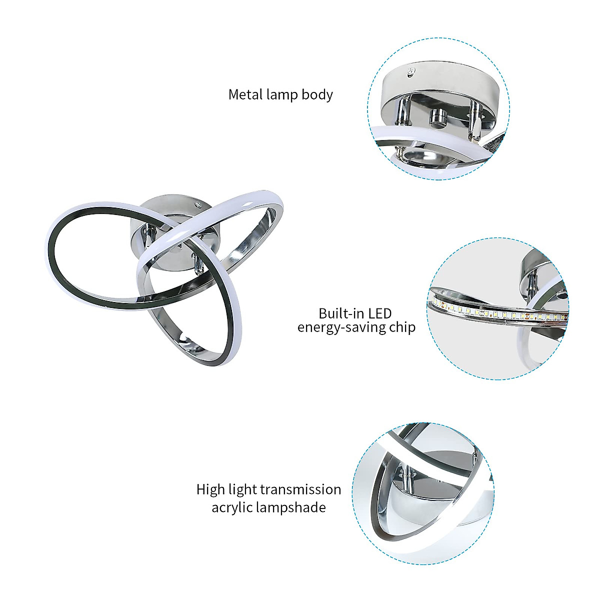 DELIPOP LED Ceiling Light, Acrylic Modern Celing Light Fixture, 22W 6500K Metal Curved Creative Design Hallway Light Fixtures Ceiling Lamp for Hallway Kitchen Bathroom Attic Aisle Staircase Bedroom