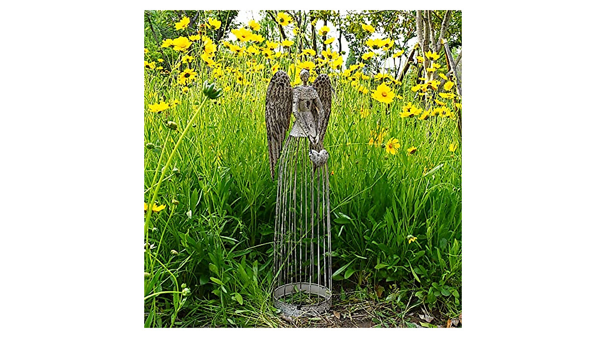 Garden Angel Statue Decor - Rustic Metal Angel for Outdoors