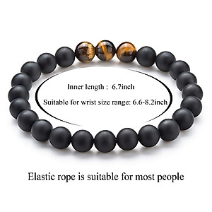 Hamoery Men Women 8mm Tiger Eye Stone Beads Bracelet Elastic Natural Stone Yoga Bracelet Bangle (Set2)