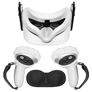 TNP Silicone Cover Set for Oculus Quest 2 Meta Quest 2 Controller Protector White 3 in 1 Silicone VR Face Cover, Protective Lens Cover, VR Headset Skin Shell Accessories for Oculus Quest 2