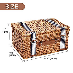 Picnic Basket for 2 Persons,Handmade Wicker Picnic Baskets Set with Insulated Cooler & Cutlery Kit, Gift Basket for Couples,Valentine Day, Thanks Giving, Birthday, Wedding, Outdoor Party