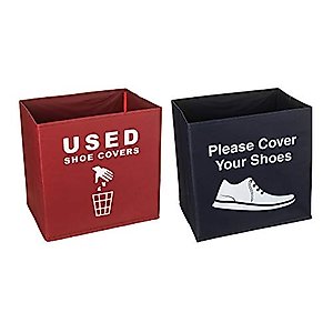 Yolju 2 Pack Shoe Cover Boxes for Realtor, Home, Office. Blue and Red Foldable Boxes Come as a Set with Please Cover Your Shoes and Used Shoe Covers Sign for Disposable Booties