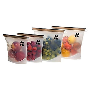 Silicone Bags Reusable | Eco Friendly | Sous Vide, Sandwich Bags, Snacks, Lunch Containers, Fruit, Vegetables | Great Meal Prep Containers & Food Storage Containers | 2 Large 50oz + 2 Medium 30oz