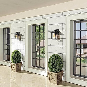 Black Outdoor Wall Lights, Farmhouse Exterior Wall Sconces Light Fixture with Seeded Glass, Modern Square Waterproof Lanterns for Front Door, Entry, Porch, Patio, and Gazebo