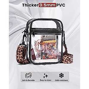 Vorspack Clear Bag Stadium Approved - PVC Clear Purse Clear Crossbody Bag with 2 Straps Clear Purses for Women Stadium Concerts Festivals - Black & Leopard Strap