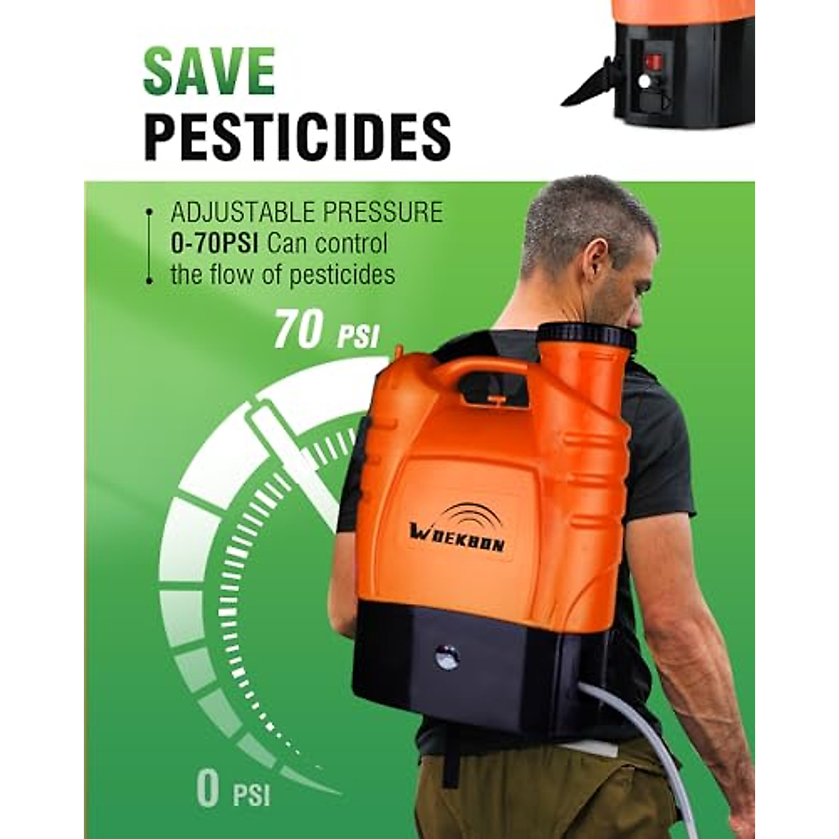 WOEKBON 4 Gallon Battery Powered Backpack Sprayer Electric Garden Pump Sprayer with Lithium Battery for Long Time Spray Brass Telescope Wand and Multiple Nozzles for Spraying Cleaning。