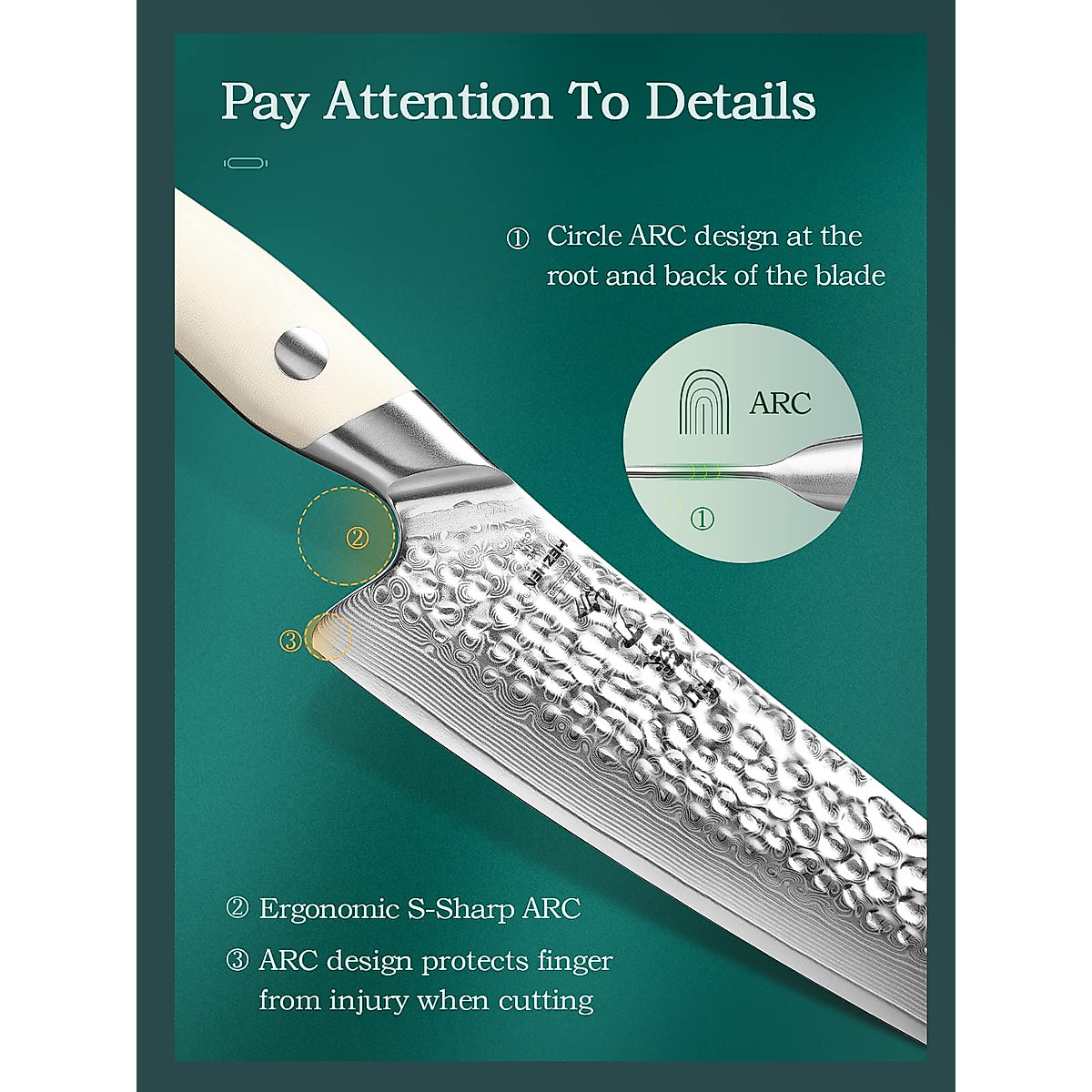 HEZHEN Damascus Steel Kitchen Knife Set 5PCS, 67 Layers Damascus Chef Knife Universal Peeling Knife Paring Bread Knife, Ivory White G10 Handle Cooking Tools