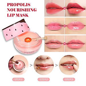 2 PCS Bee Lip Balm Lip Mask Honey Pot, Honey & Strawberry Lip Mask Propolis Moisturizing Lip Balm with Stick - Hydrating Prevention Dry and Cracked Lip Scrubs Exfoliato Lip Wrinkle Care