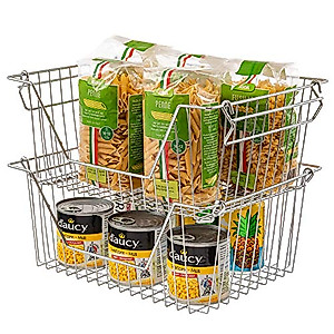 SANNO Stackable Baskets Organizing Pantry Organization and Storage Metal Kitchen Organization Bins Cabinet Metal Baskets for StorageBin for Kitchen Counter Bathroom Shelves Storage Onion Potato Farmhouse Baskets