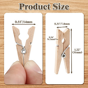 Rierdge 100 Pcs Wooden Clothespins, 1.22" Sturdy Natural Wooden Craft Peg Pins Clips for Hanging Photos, Paper Crafts