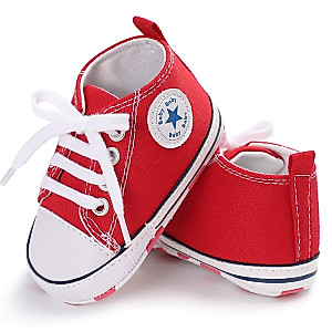 KIDSUN Tutoo Unisex Baby Boys Girls High Top Sneaker Soft Anti-Slip Sole Newborn Infant First Walkers Canvas Denim Shoes