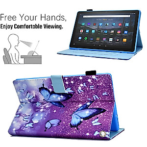 Case for Kindle Fire HD 10 Tablet & Fire HD 10 Plus (13th/11th Generation 2023 2021 Release) Cover Case, Funut Premium PU Leather Stand Folio Cover with Auto Wake/Sleep, Purple Butterfly