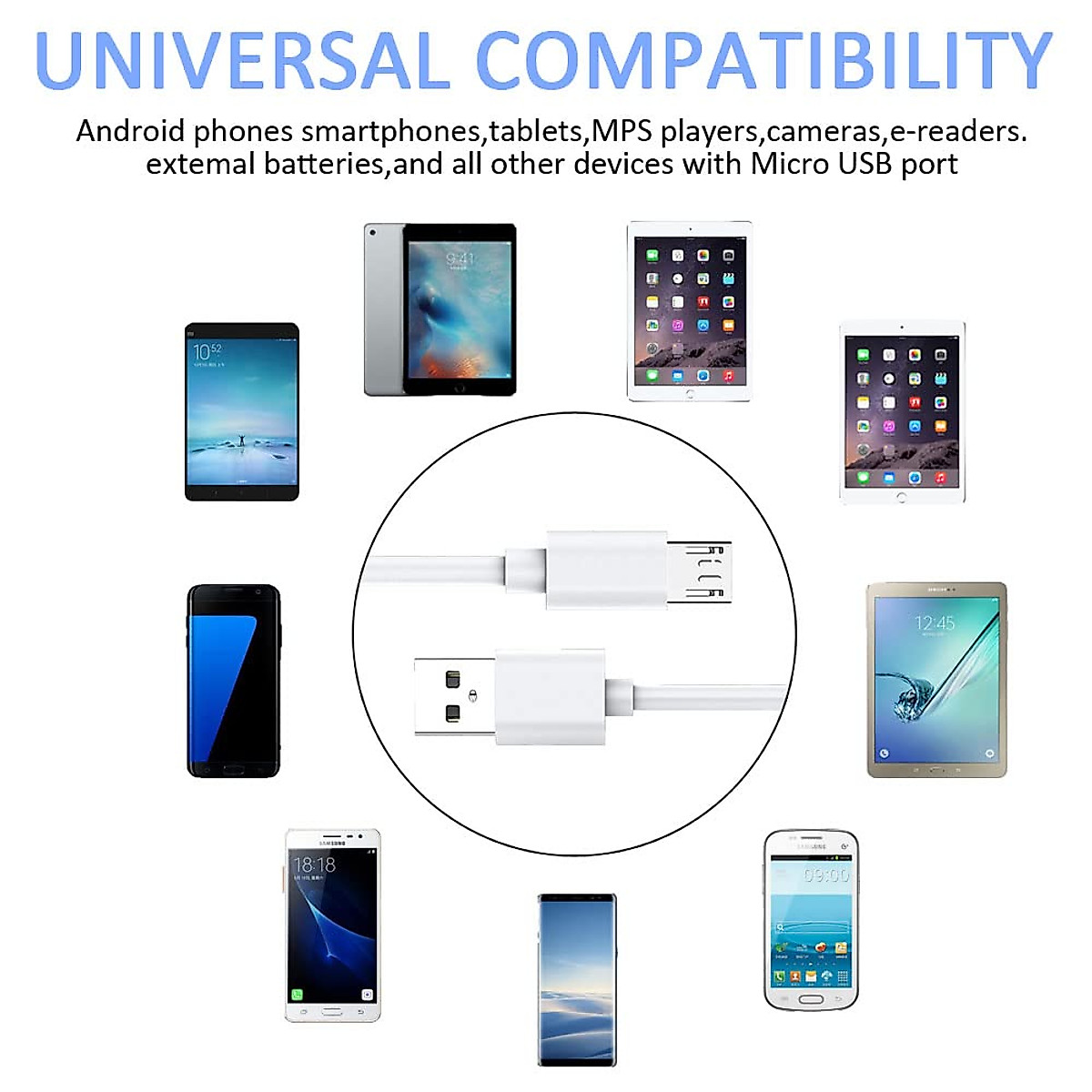 2Pack 6.6ft Micro USB Charger Cable Cord for Samsung Galaxy Note,Tab A E S2 3 4 7.0" 8.0" 9.6" 9.7" 10.1" Tablet Charging Cables for SM-T280/350/580/377/560/713/813/230/530 Tablet Micro USB Power Cord