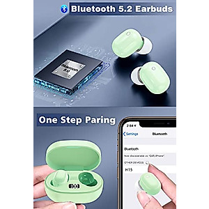 Wireless Earbuds, Bluetooth Earphones Stereo HiFi Sound Noise Cancelling with Built-in Microphone, True Wireless Headphones In-Ear Earbuds for Sports and Work, Compatible with iPhone, Android- Green