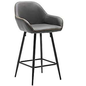 BTEXPERT Set of 2, 29 inch Bucket Upholstered Accent Dining Bar Chair, Vintage Gray Barstools (2) (5091H-2)