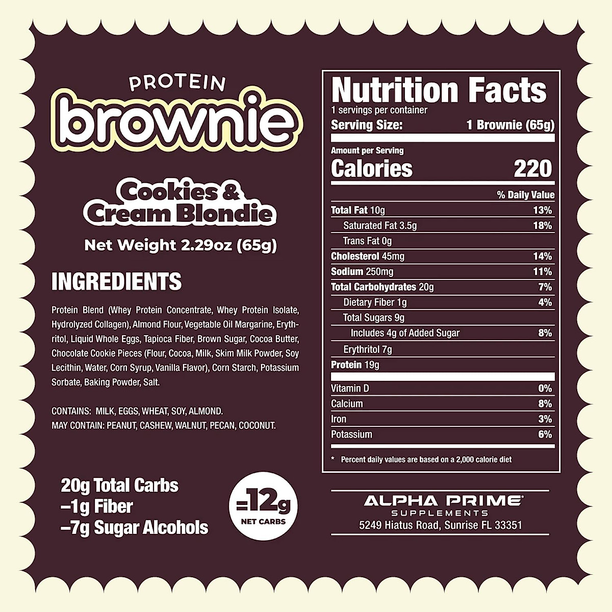 Prime Bites Protein Brownie from Alpha Prime Supplements | High Protein, Collagen Fortified Low Sugar Treat | Delicious Snack | 12 Bars per Box (Cookie Dough Bites)