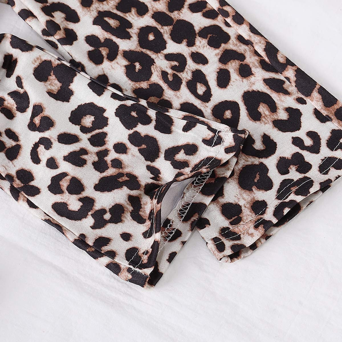 Happy Town Toddler Girls Baby Girls Leopard Sets Long Sleeves Romper +Flare Pants Infant Winter Fall Outfit (short sleeve sets, 3-6 Months)