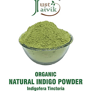 Just Jaivik 100% Organic Indigo Powder - 227 gms / 1/2 LB Pound / 08 Oz - Indigofera Tinctoria- A 100% Organic Hair Dye - Color your hair dark brown to black with Henna