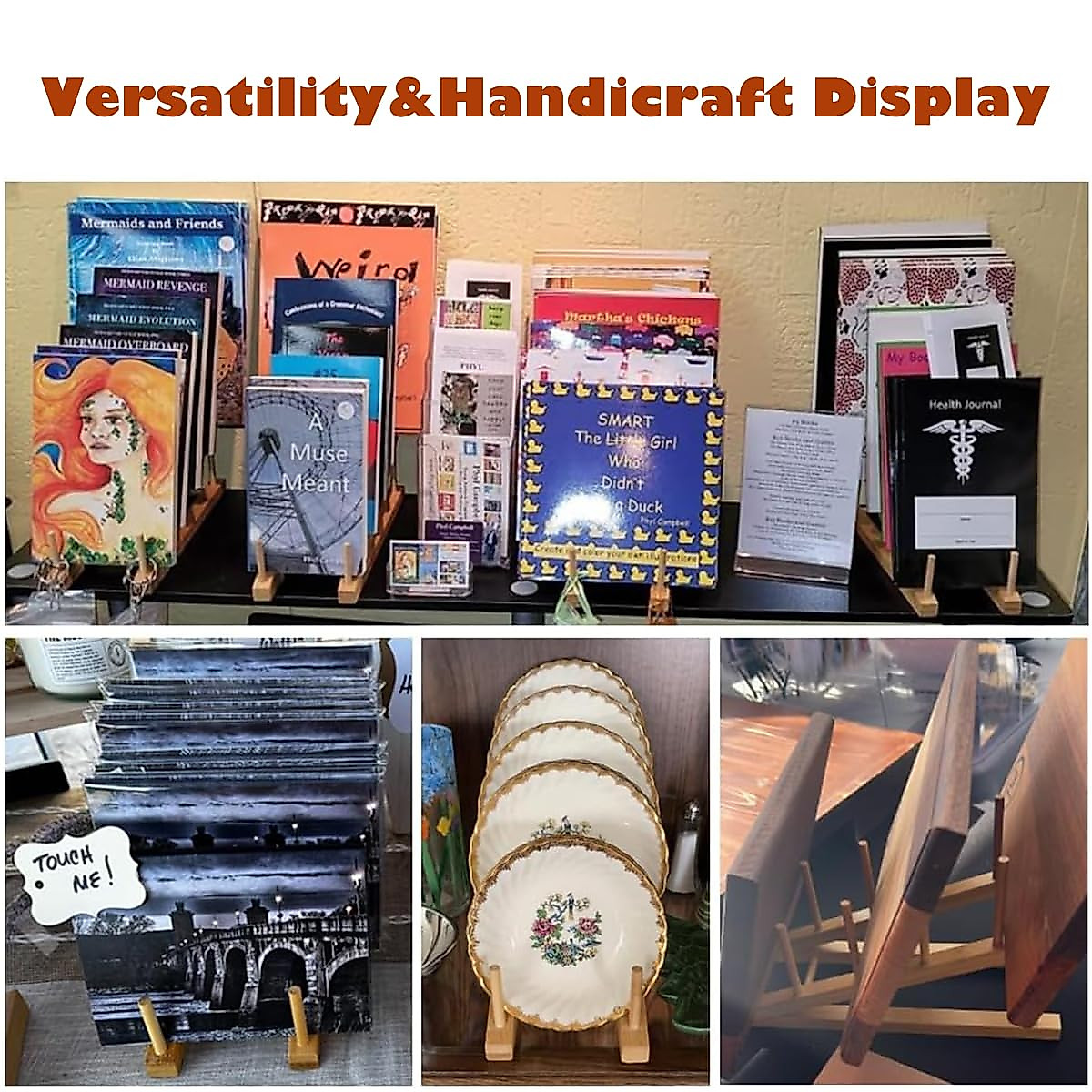 TIE-DailyNec 2 PCS Wooden Dish Rack Bamboo Drying Rack Dish Plate Rack Stand Pot Lid Holder Kitchen Cabinet Organizer for Dish Plate Bowl Cup Pot Lid Cutting Board