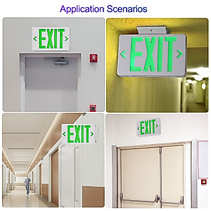 CM MZY Exit Sign with Emergency Lights LED Exit Sign Light with Battery Backup,Green Letter Commercial Emergency Exit Sign Lights,AC 120-277V, UL Certified,1PCS
