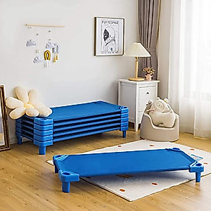 Fireflowery Toddler Daycare Cots, Stackable Kids Cots for Sleeping, Resting, Naptime Cot w/Easy Lift Corners, Great for Nursery, Preschool, Home, Pack of 6, Dark Blue