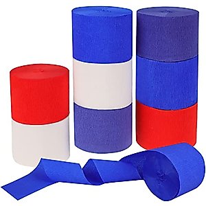 4th of July Crepe Paper, 8 Rolls Red Navy White and Blue Crepe Paper Streamers Tassels Streamer Paper for Patriotic Party Supplies, Decorations for Independence, Memorial, Veterans Day