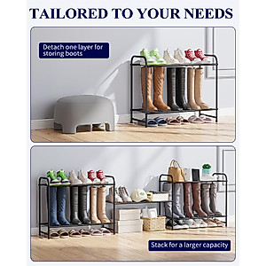 Kitsure Shoe Rack - Stainless Steel Shoe Organizer, Sturdy Shoe Rack for Closet and Front Door Entrance, Free Standing Shoe Shelf, Closet Organizers and Storage, Black