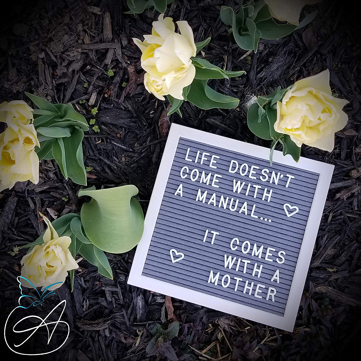 Felt Letter Board with Letters Set and Stand - 10x10 Inch, Dark Gray Color, 340 White Characters and Emoji with Bag - Pregnancy Must Haves, Perfect for a Baby Annoucement! (White/Gray)