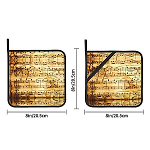 Square Insulated Pot Holder Sets of 2,Music Note Art Printed Pot Holders for BBQ Cooking Baking