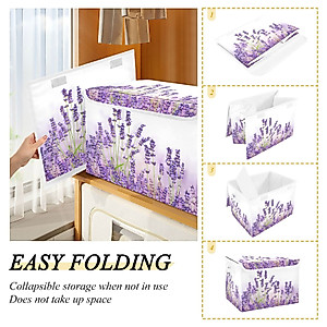 Kigai Collapsible Lavender Flowers Storage Basket with Lids and Handles,Storage Bins for Shelves Closet Bedroom,Office Storage