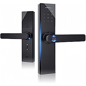Fingerprint and Touchscreen Smart Lock, 4-in-1Home Security Smart Lock, Biometric Fingerprint Lock, Anti-Peeping Intelligent Security Smart Door Lock, Match Home Aesthetics (Black)