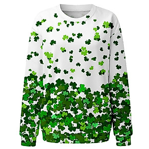 ZunFeo St Patricks Day Shirt Women Long Sleeve Raglan Sleeve Irish Tee Blouse Strap Shamrock Graphic T Shirts Trendy Blouse, X-green, X-Large