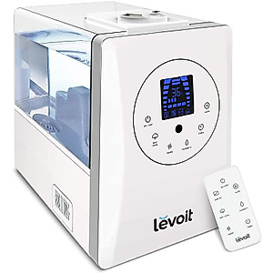 LEVOIT Humidifiers for Bedroom Large Room Home, Gray & Humidifiers for Bedroom Large Room 6L Warm and Cool Mist for Families Plants with Built-in Humidity Sensor, Essential Oil, White