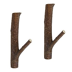 Pastlla 2pcs Tree Branch Wall Hook Vintage Real Natural Wood Hook Natural Rustic Decorative Wood Adhesive Hooks for Hat Coat Towels 22mm/0.87in Width