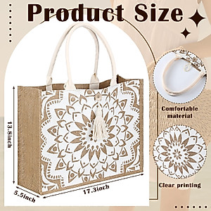 Buryeah 2 Pcs Large Beach Bag Burlap Jute Tote Bag for Women Straw Cute Beach Tote Jute Tote Handbags Reusable Grocery Bag for Mother Teacher Wedding Shopping Travelling Gym