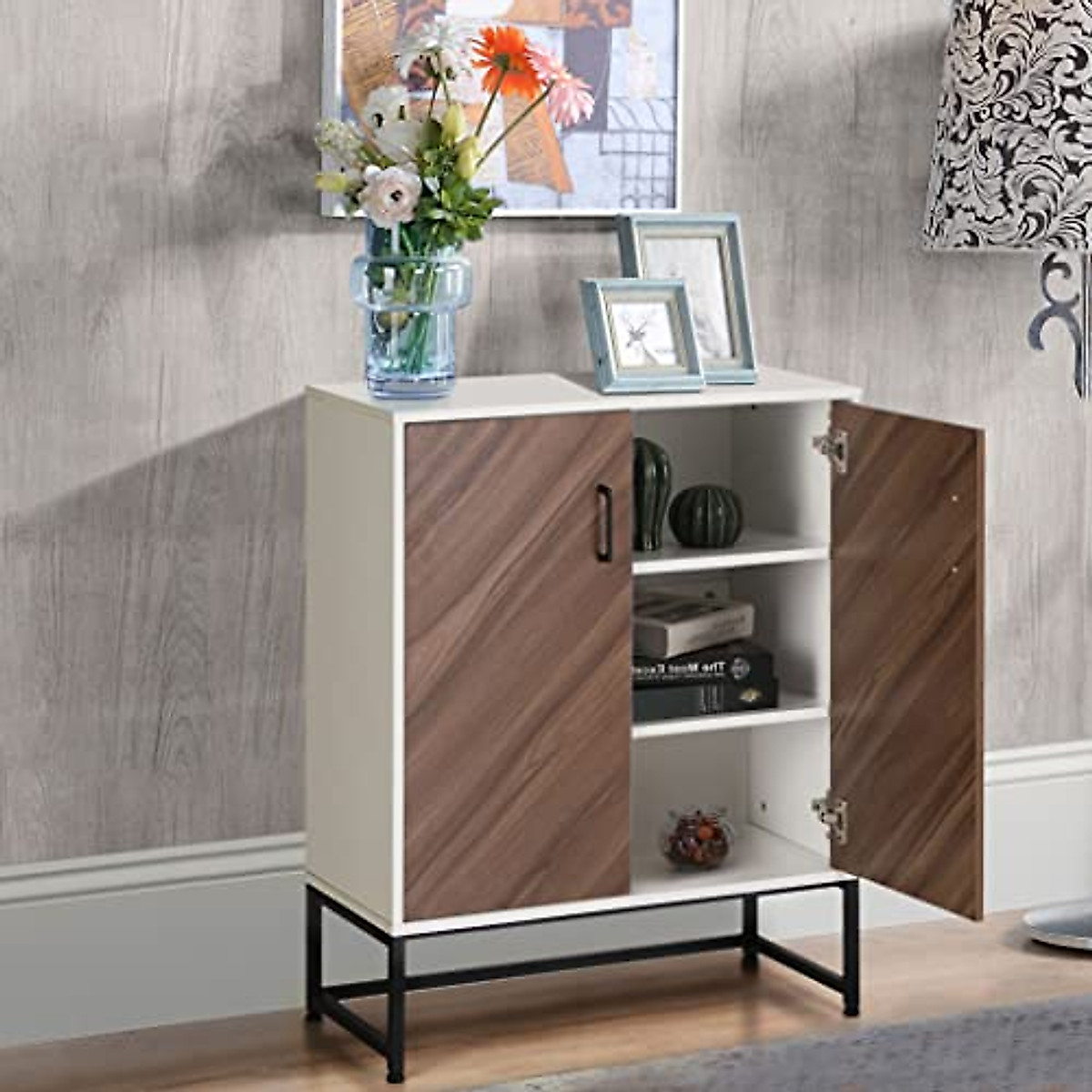 MAISON ARTS Modern Buffet Cabinet with Storage, Sideboard Storage Cabinet with 2 Doors for Living Room, Kitchen, Entryway, Hallway, 28 Inch, White